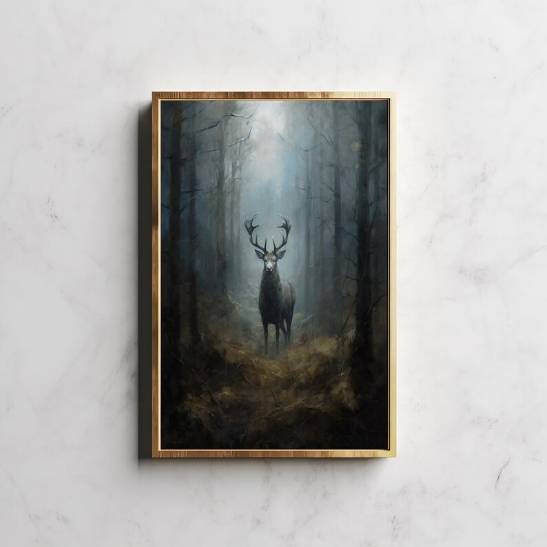 Deer in Woods | Dark Academia, Woodland Goth Decor, Dark Oil Painting ...