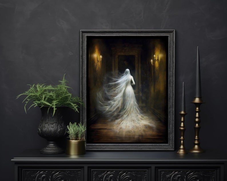 Ghostly Lady in Haunted House | Victorian Wall Art, Antique Oil ...
