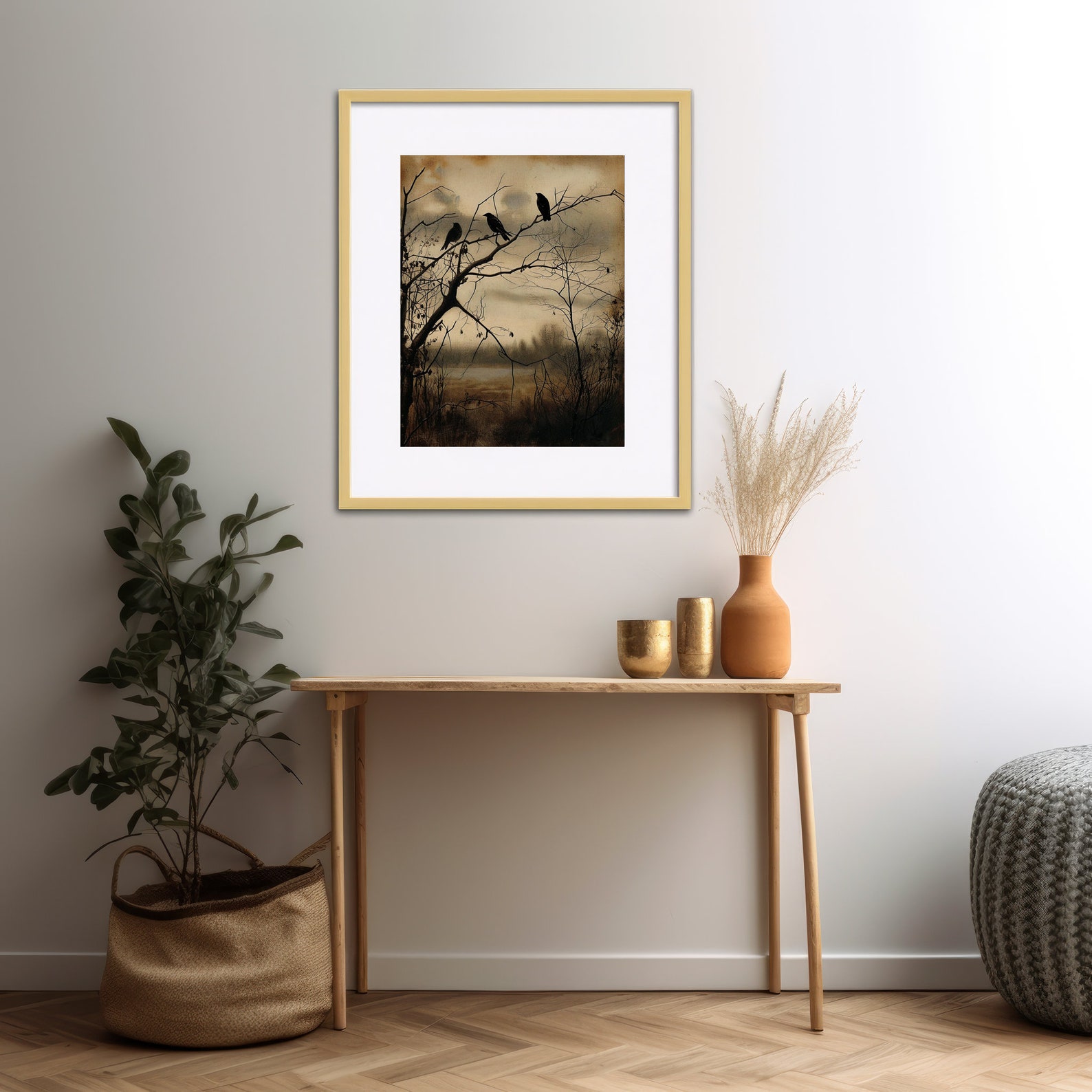 Birds Barren Field | Moody Landscape Painting, Printable Wall Art ...