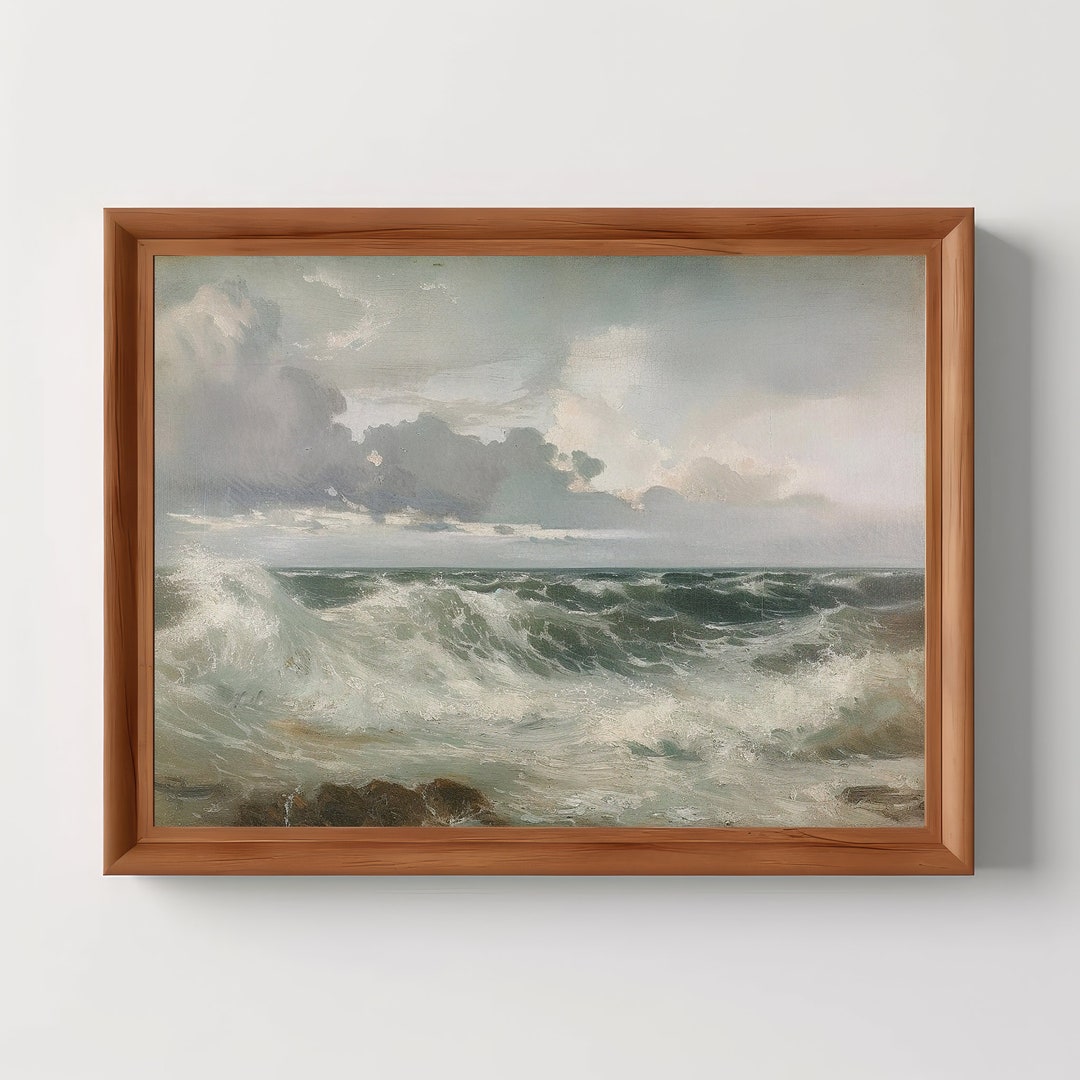 Coastal Waves | Muted Green Tone, Nautical Ocean Landscape, Moody Wall ...