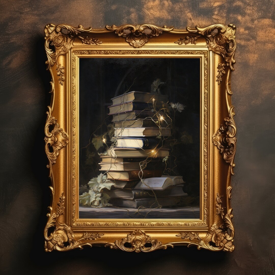 Gothic Interior Library | Vintage Books Vines Wall Art, Goth Aesthetic ...
