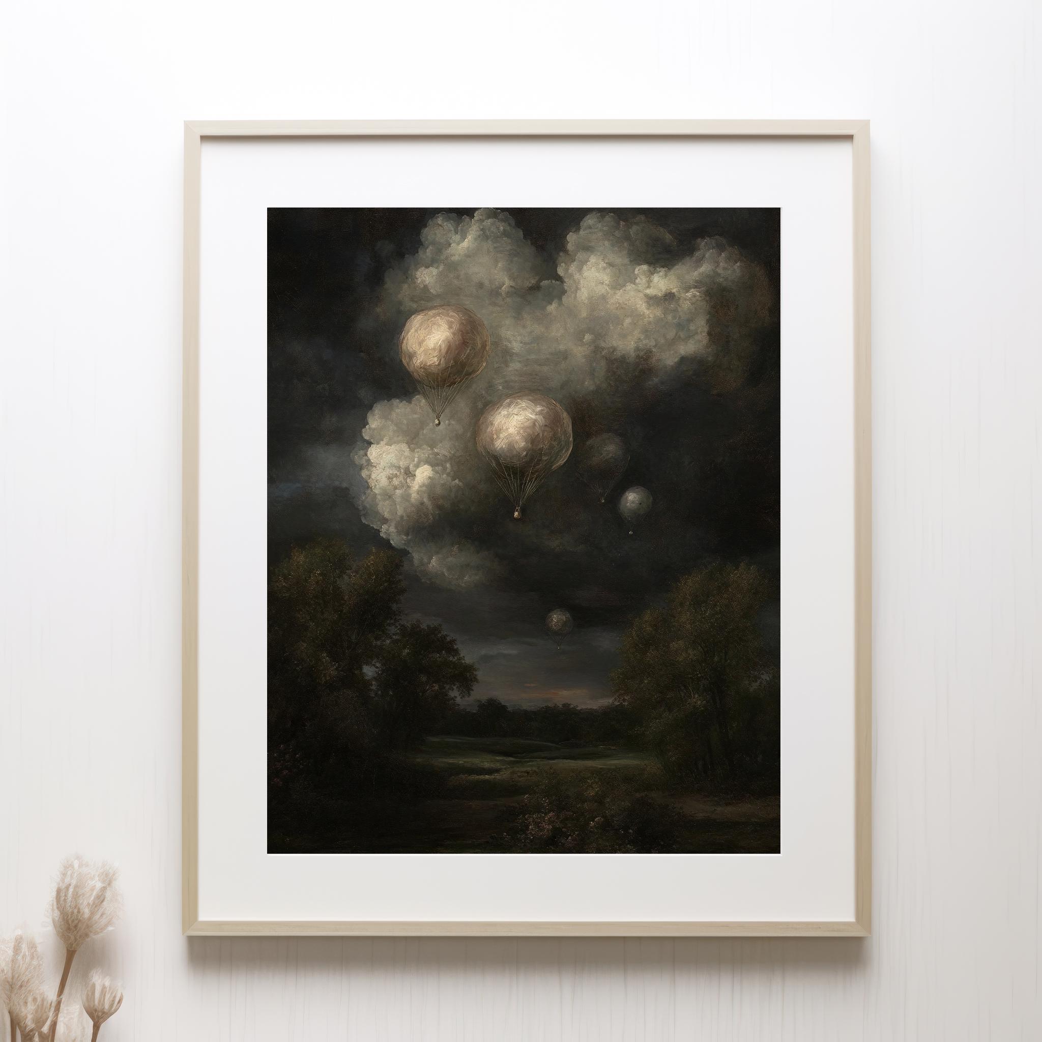 Hot Air Balloons Landscape | Gothic Wall Art, Vintage Painting, Dark ...
