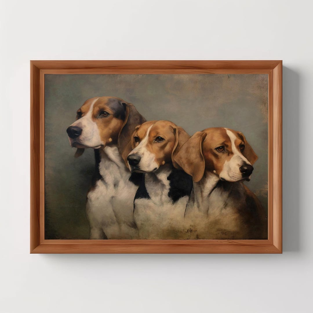Three Dogs | Vintage Animal Oil Painting, English Foxhound Art Print ...