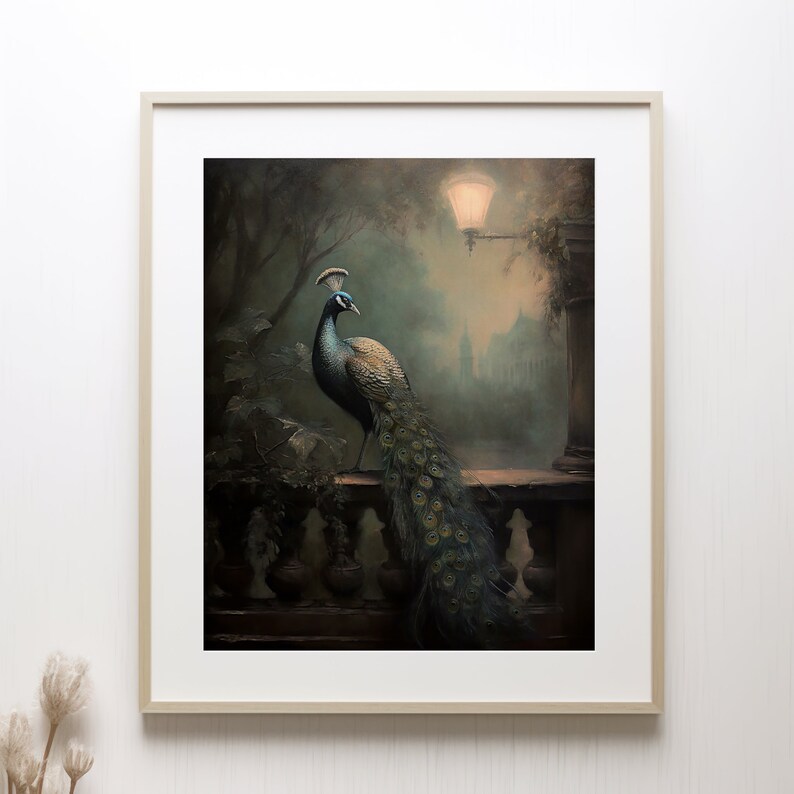 Peacock on Balcony | Dark Academia Decor, Goth Cottagecore Wall Art ...