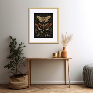 Rustic Botanical Moths | Dark Academia, Moody Floral Print, Dark ...