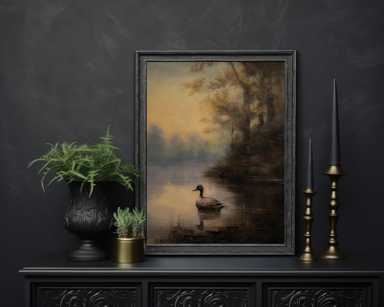 Duck Lake Trees Landscape | Moody Wall Art, Dark Nature Scenery ...
