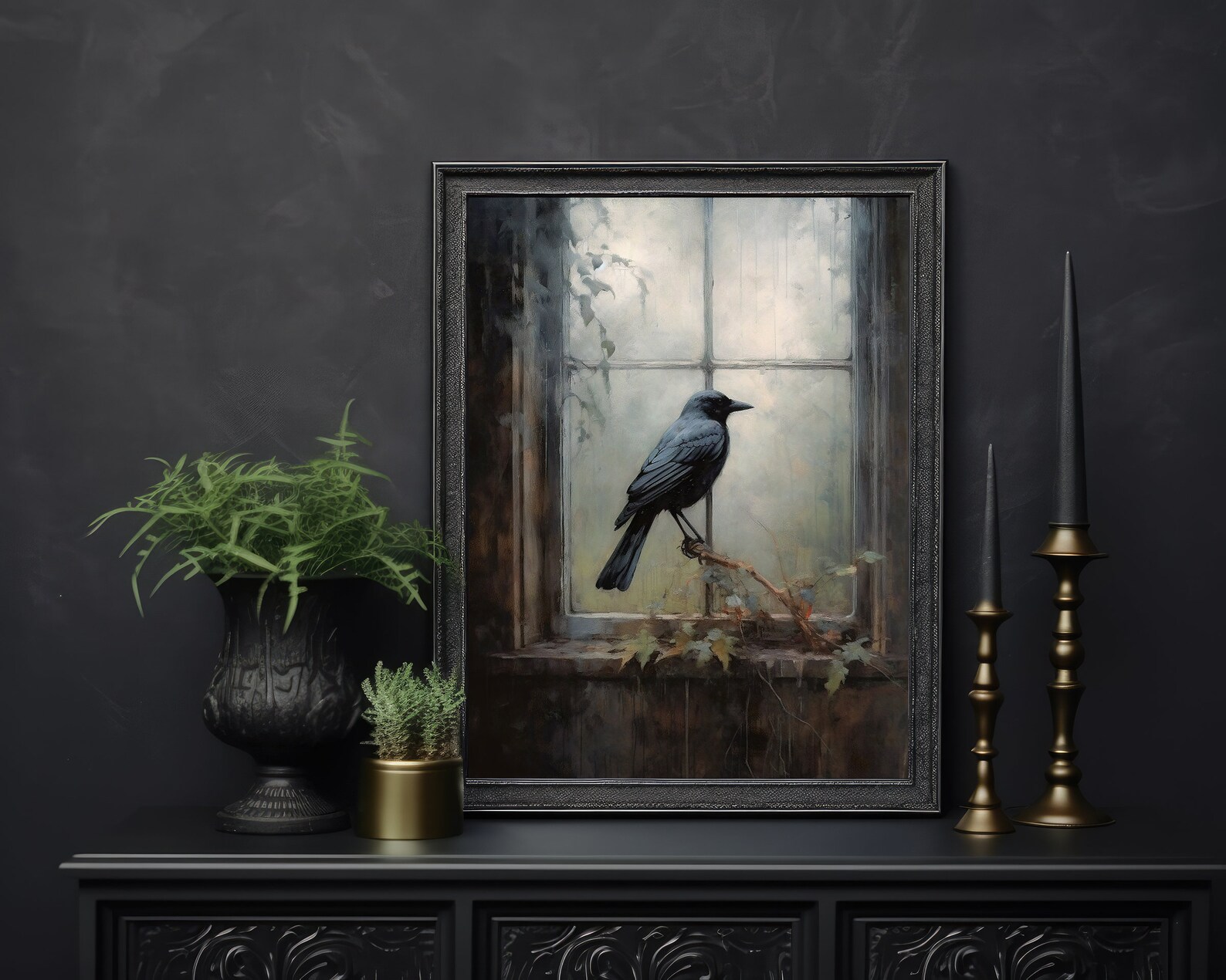 Black Crow by Window | Dark Academia, Antique Oil Painting, Vintage Art ...