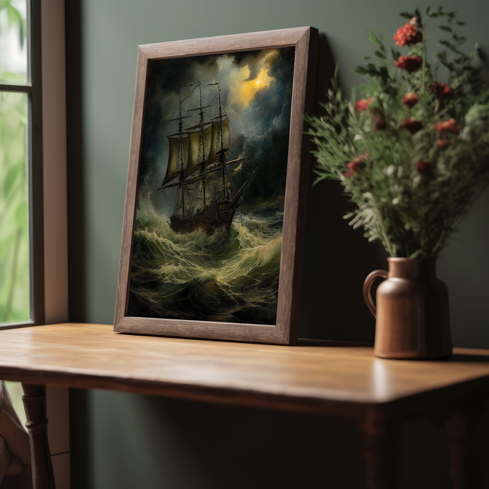 Stormy Sea Ship | Dark Academia Decor, Coastal & Ocean Aesthetic ...