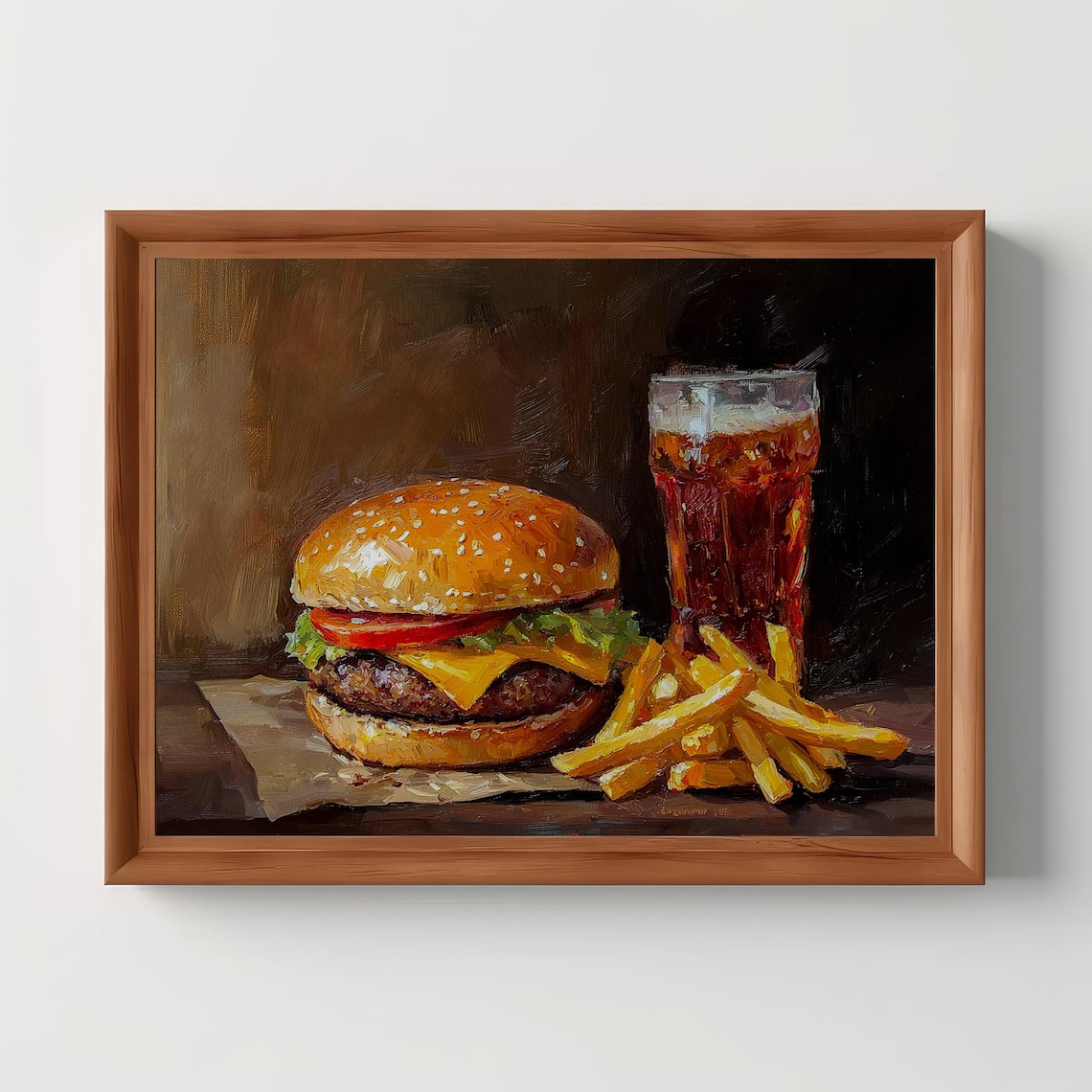 Classic Burger Combo | Vintage Still Life Oil Painting, Moody Wall Art ...