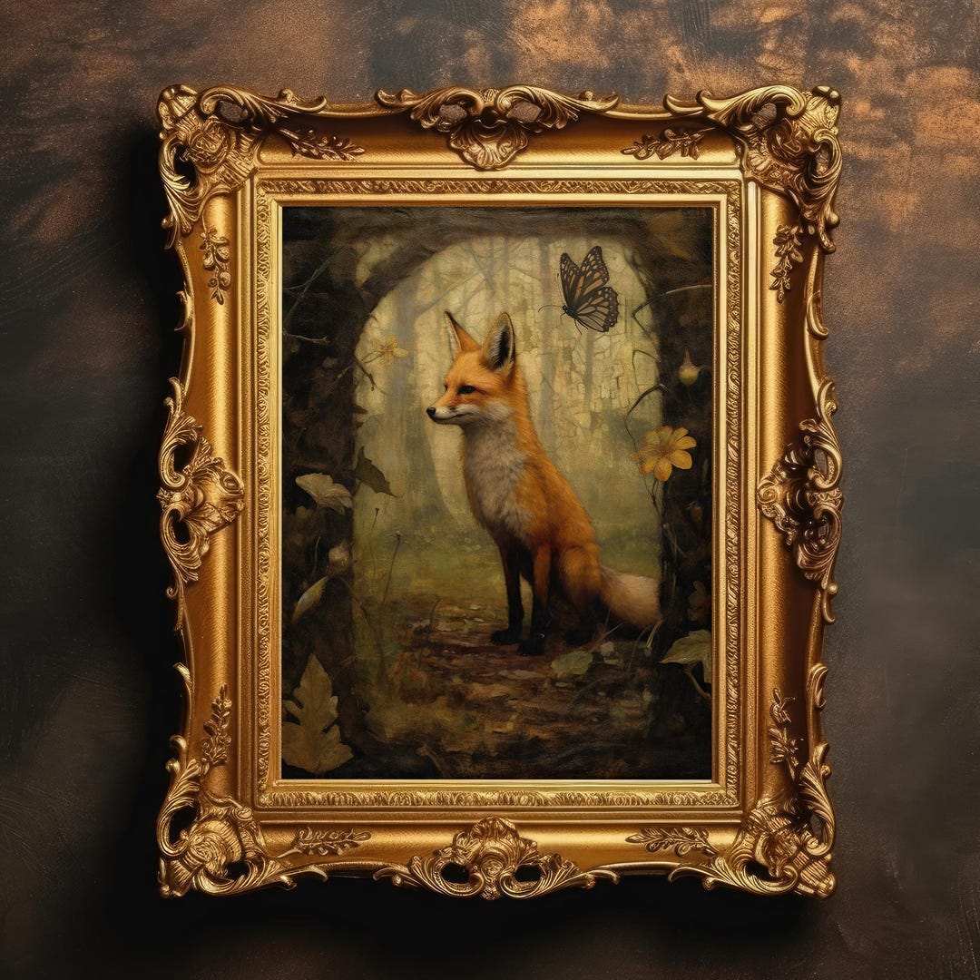 Fox | Enchanted Forest Landscape, Vintage Woodland Animal Painting ...