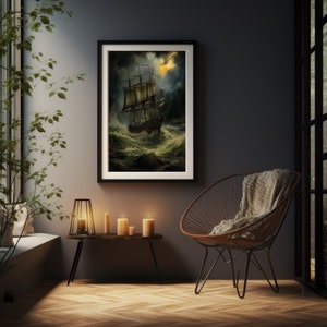 Stormy Sea Ship | Dark Academia Decor, Coastal & Ocean Aesthetic ...