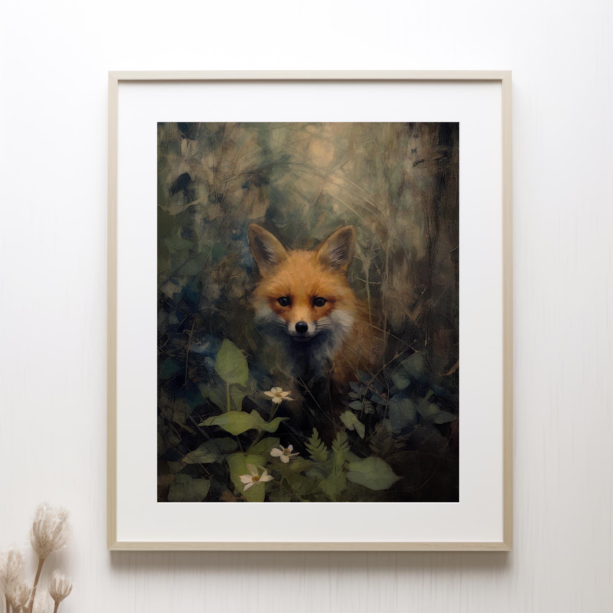 Curious Fox | Vintage Forest Landscape, Antique Oil Painting, Moody ...