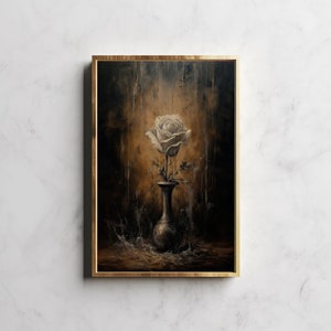 Single White Rose | Vintage Aesthetic, Antique Oil Painting, Dark ...