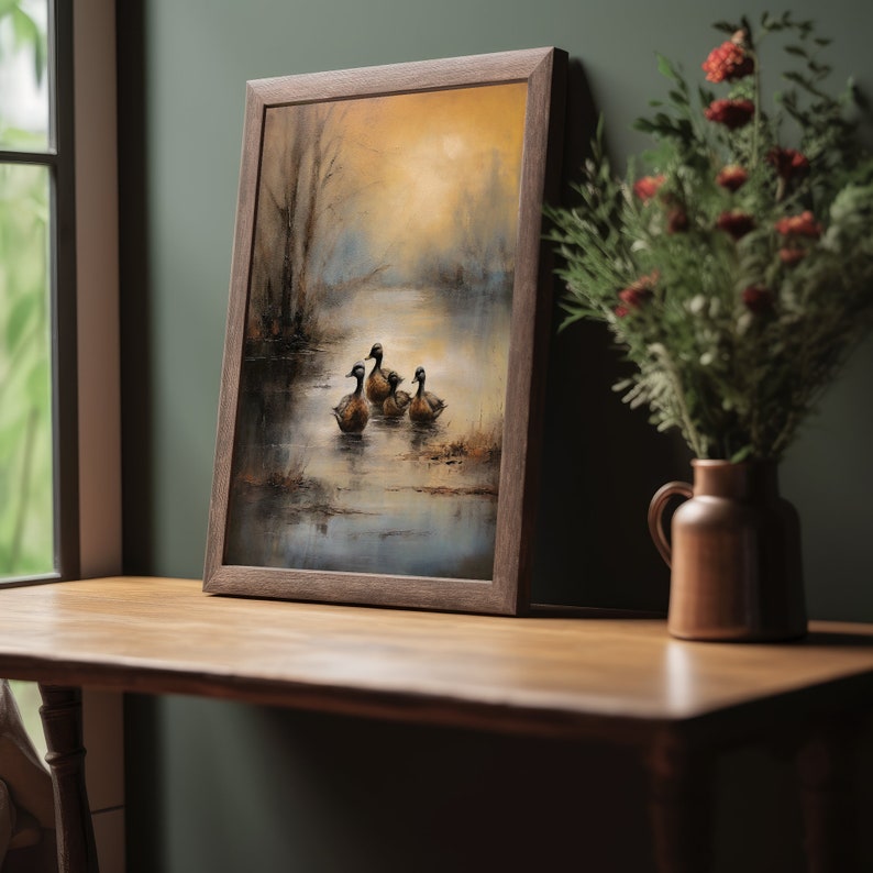 Ducklings Lake Wildlife Print, Dark Academia, Farmhouse Art, Rustic ...