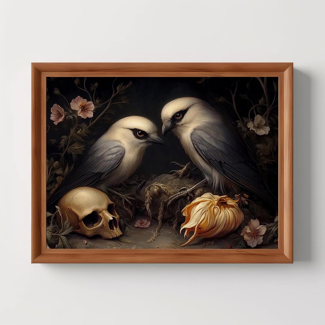 Dark Gothic Bird Painting | Dark Academia, Vanitas Still Life, Memento ...