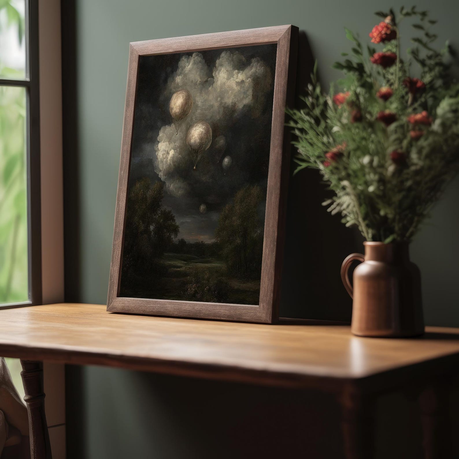 Hot Air Balloons Landscape | Gothic Wall Art, Vintage Painting, Dark ...
