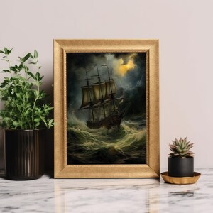 Stormy Sea Ship | Dark Academia Decor, Coastal & Ocean Aesthetic ...