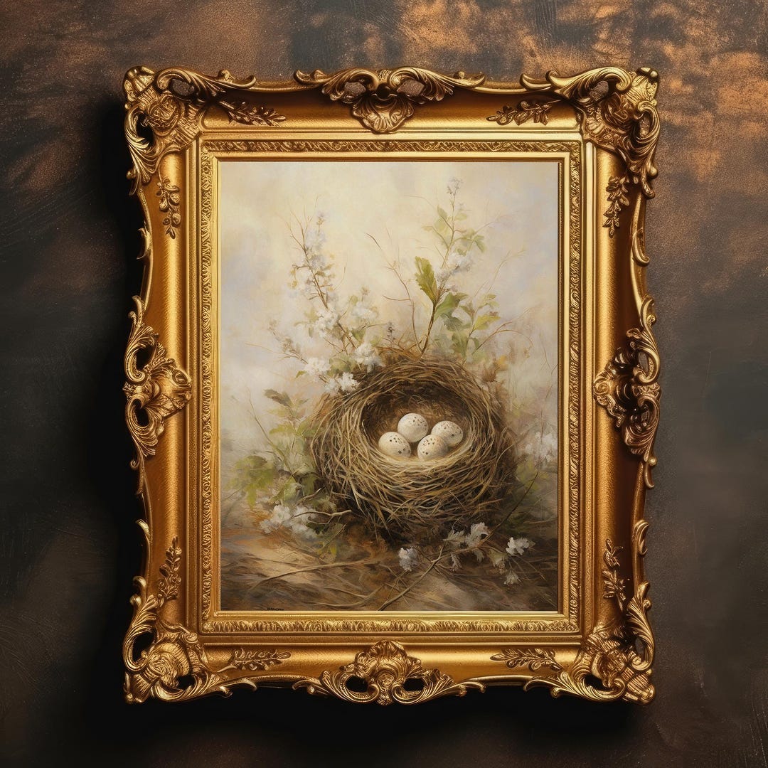 Bird's Nest Wall Art | Sprint Nature Print, Vintage Botanical Painting ...