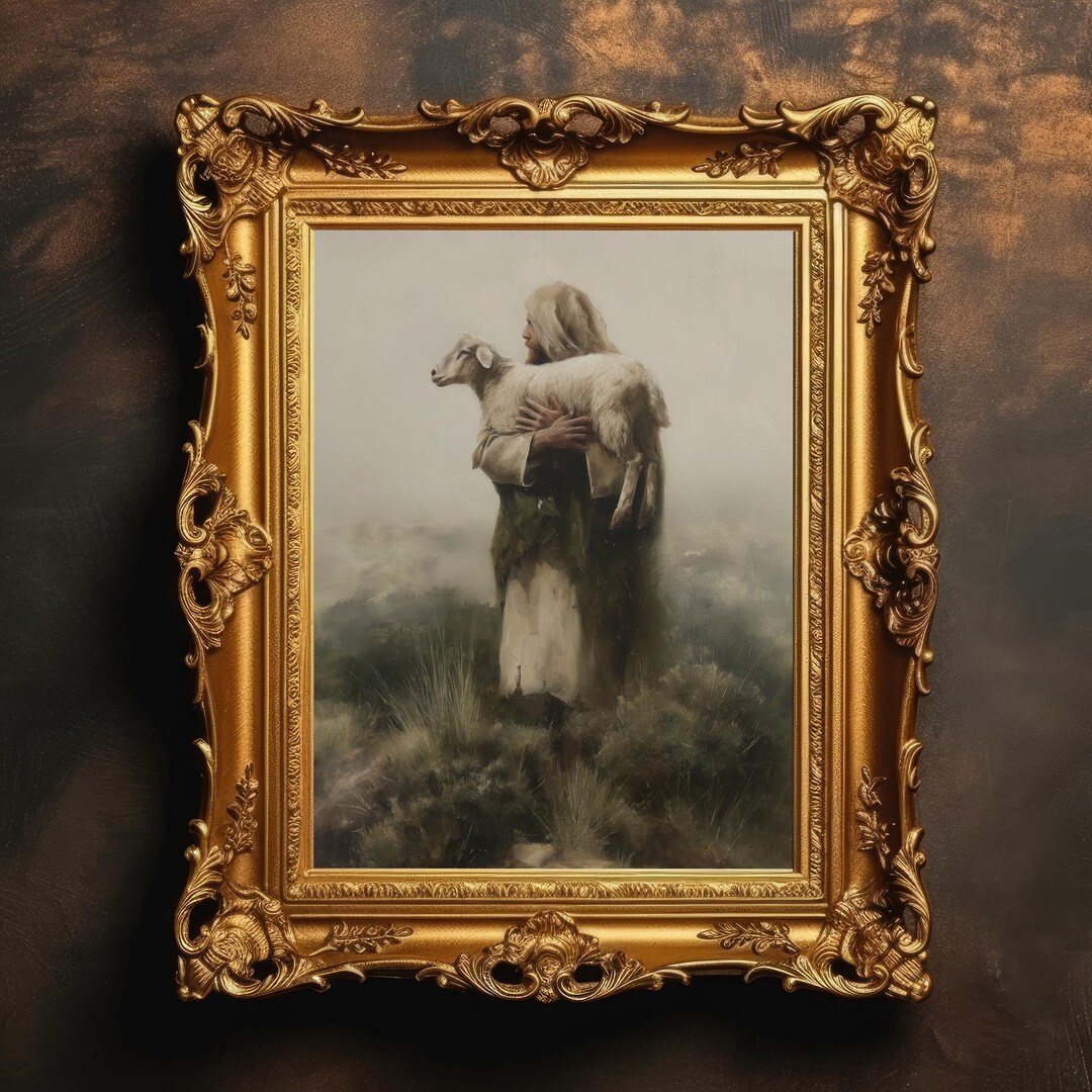 Shepherd With Lamb | Vintage Biblical Art, Moody Pastoral Oil Painting ...