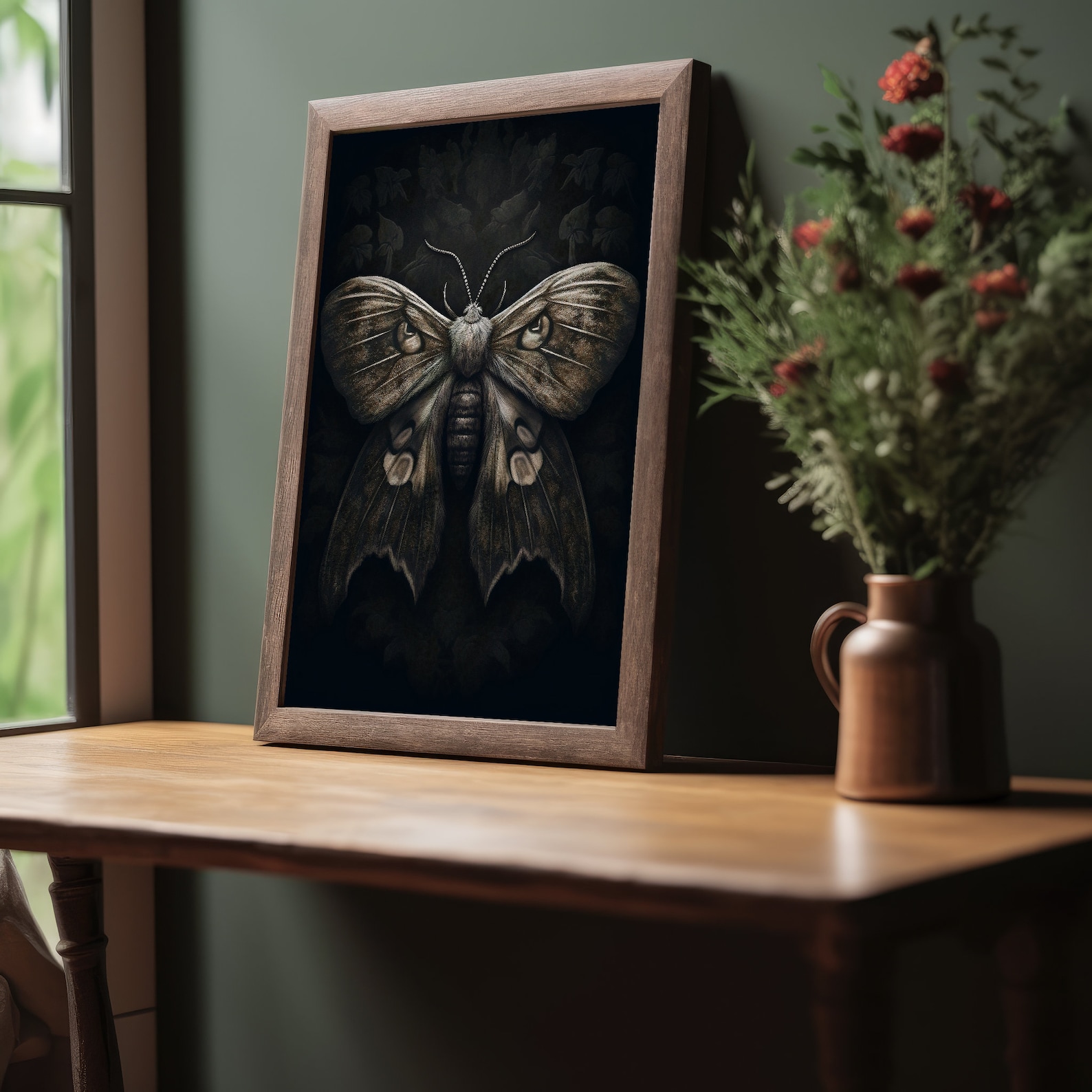 Botanical Moth | Dark Cottagecore Wall Art, Moody Floral Printable ...