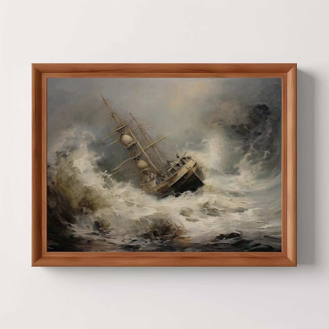 Ship Sea Storm Painting | Maritime Decor, Nautical Art Print, Moody ...