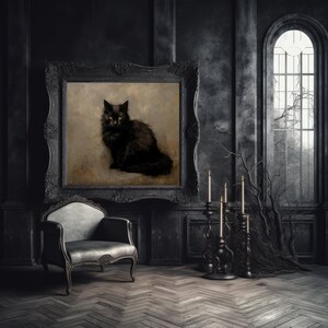 Black Cat | Dark Academia, Gothic Home Decor, Witchy Wall Art, Library ...