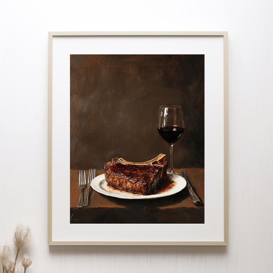 Steak | Vintage Oil Painting, Kitchen Wall Decor, Dining Room Art ...
