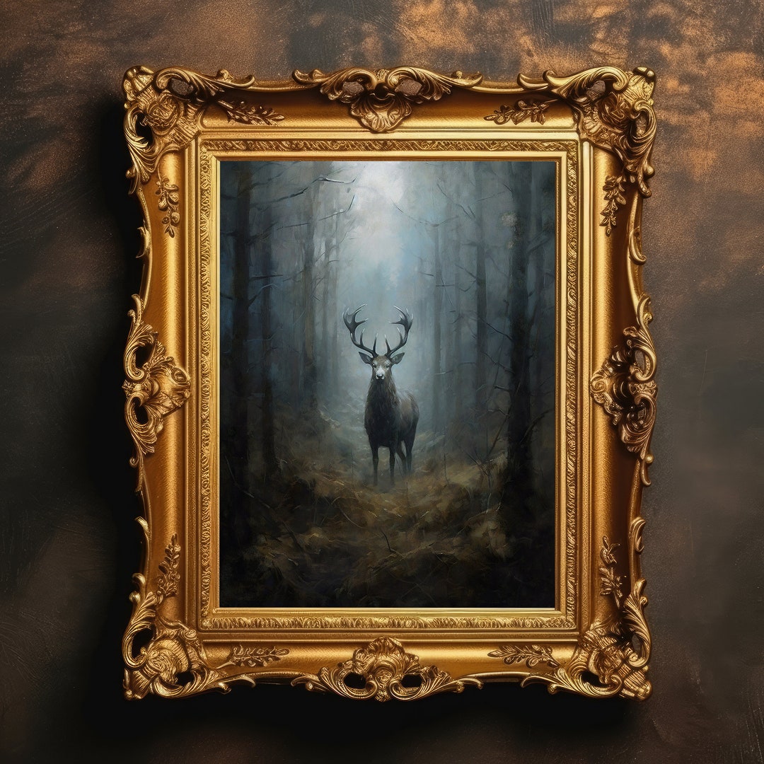 Deer in Woods | Dark Academia, Woodland Goth Decor, Dark Oil Painting ...