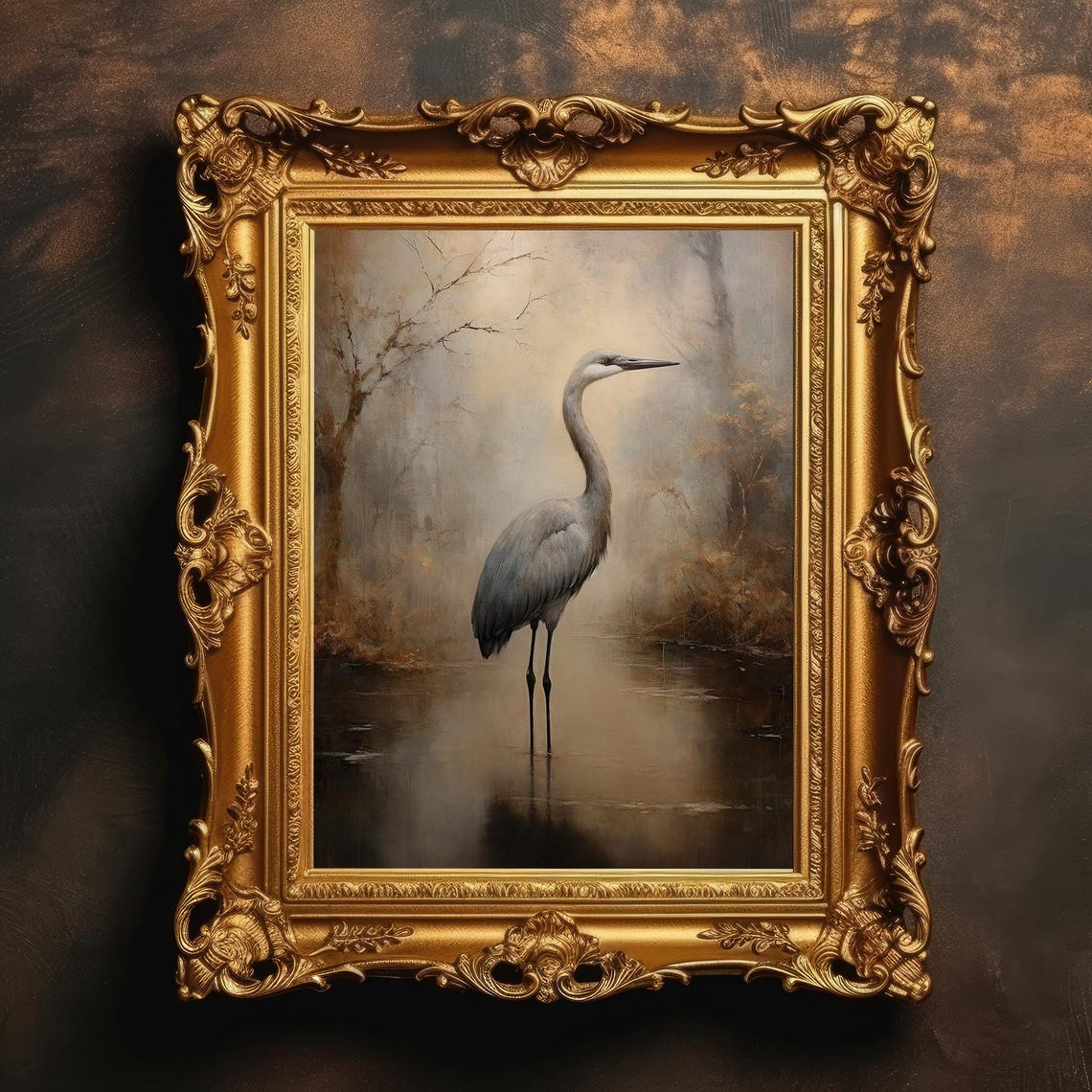 Set of 4 Vintage Waterfowl Wall Art | Swan and Heron Painting, Tranquil ...