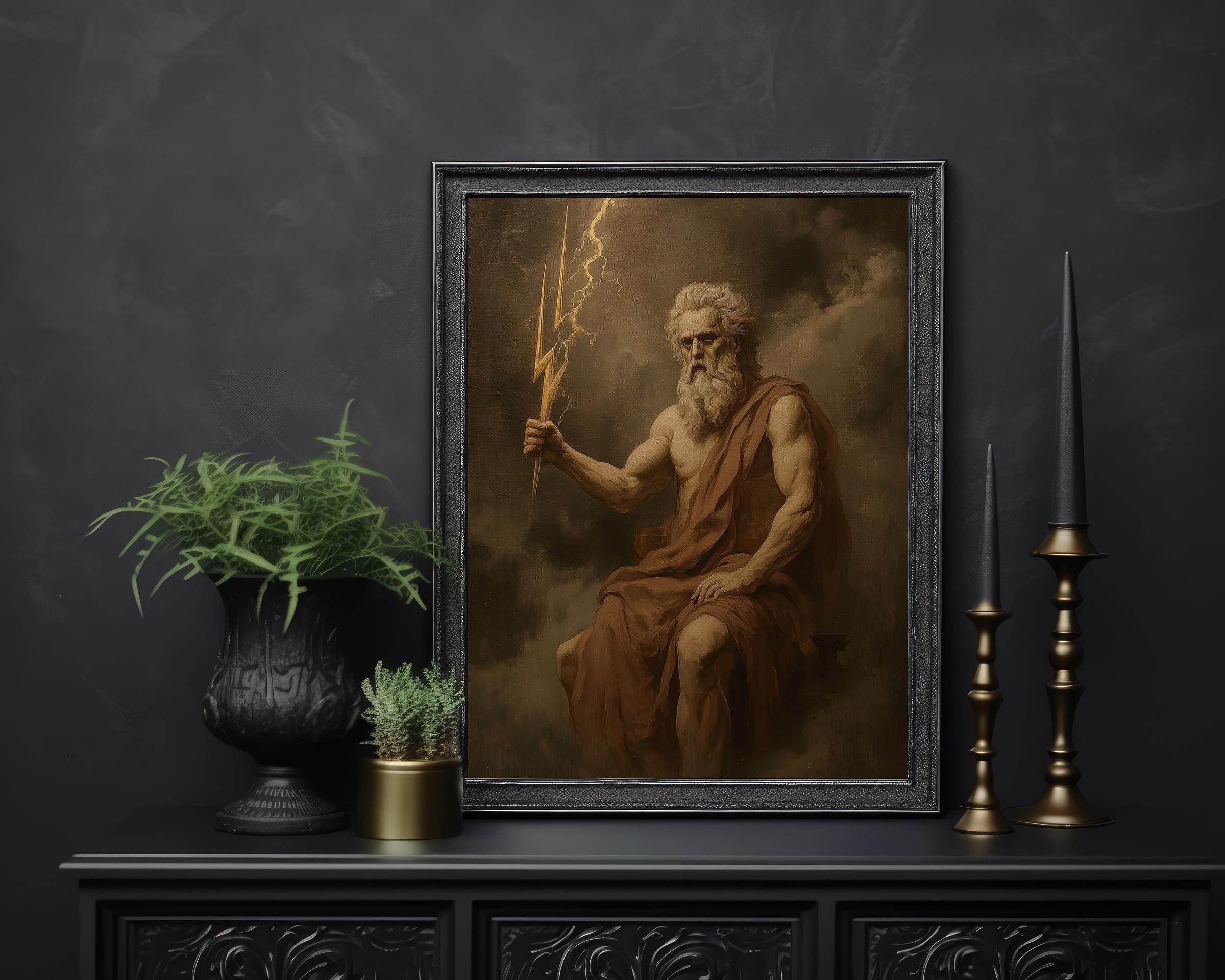 Vintage Zeus Thunderbolt Art | Greek Mythology PRINTABLE God Wall Art ...
