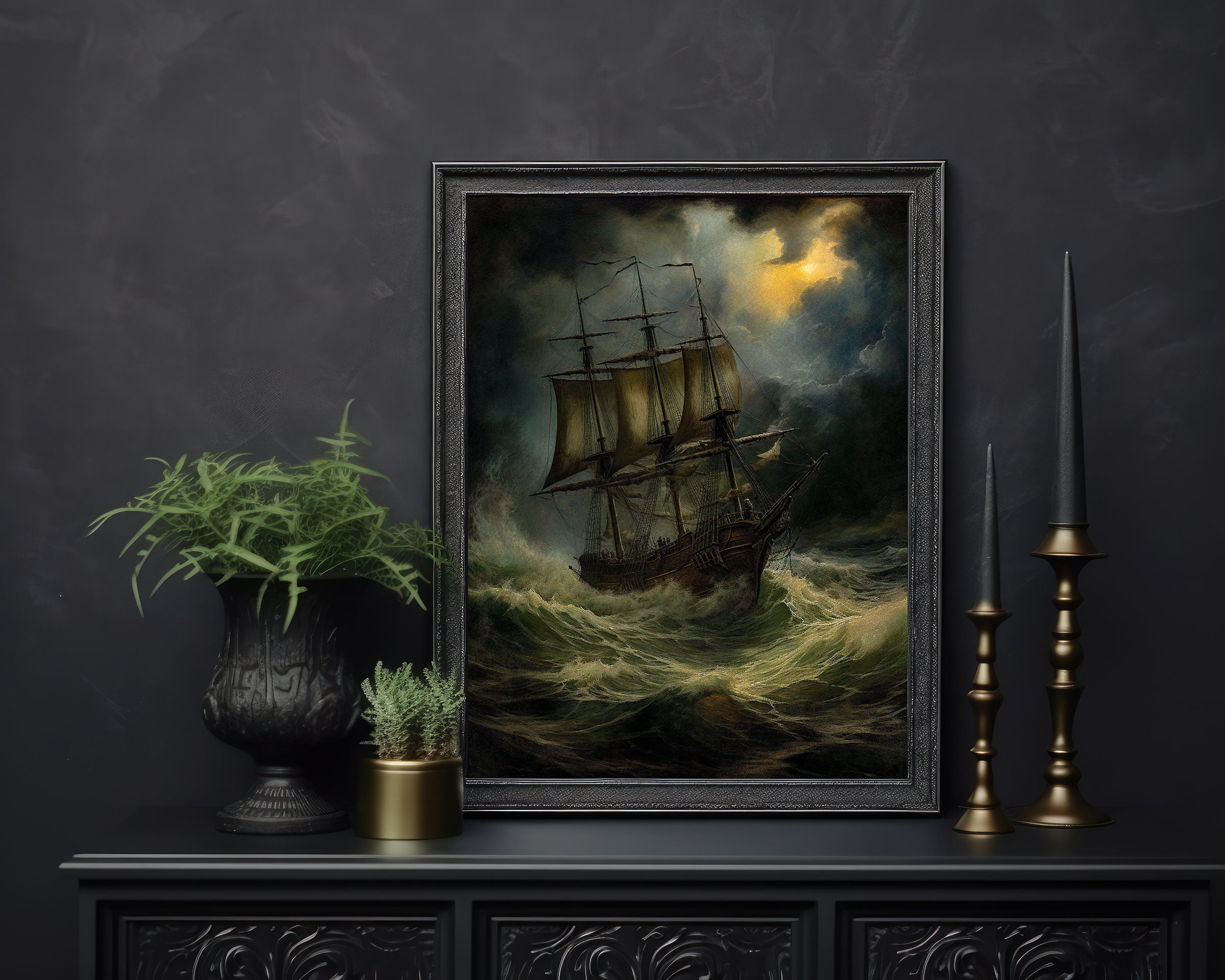 Stormy Sea Ship | Dark Academia Decor, Coastal & Ocean Aesthetic ...