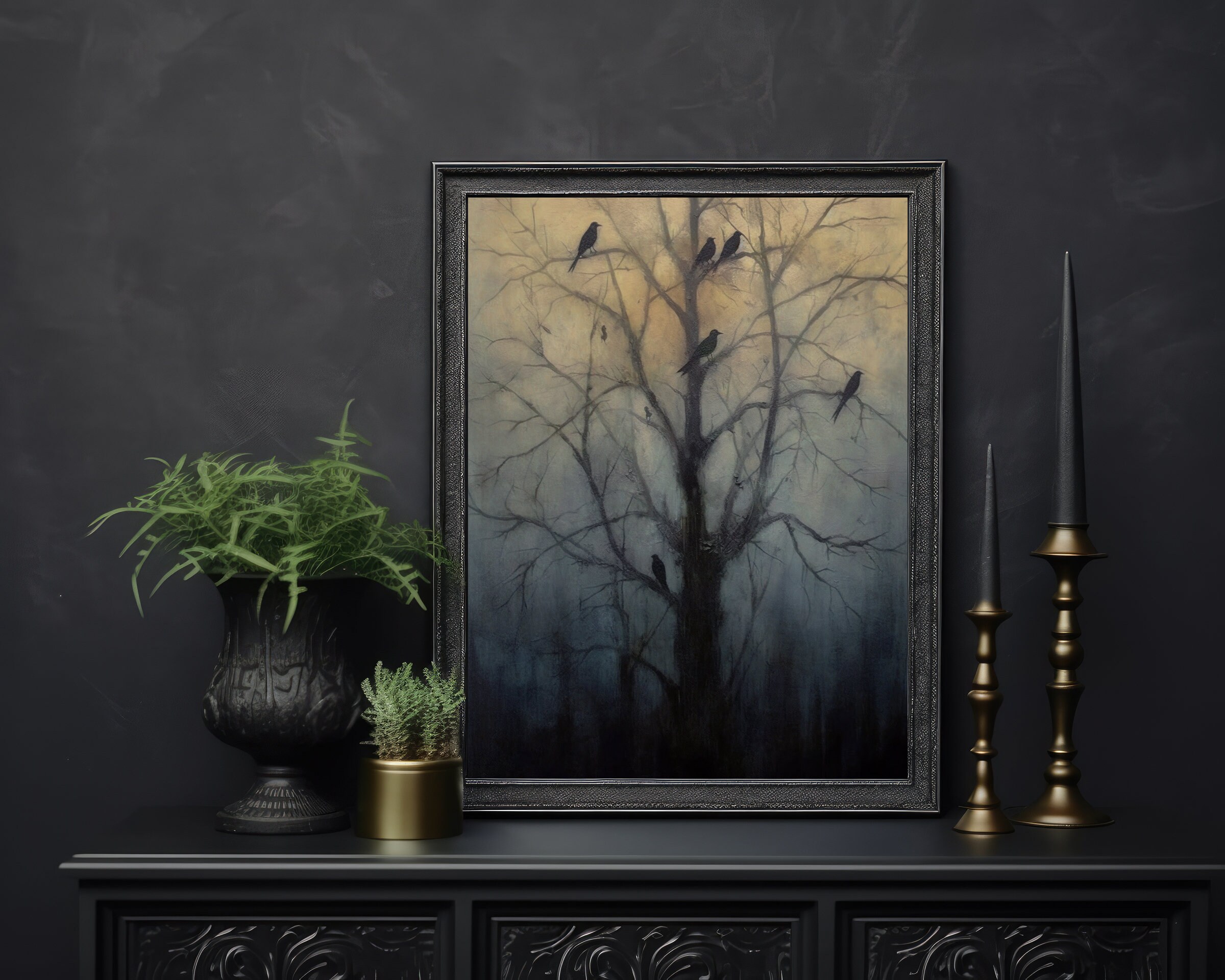 Spooky Crows Tree Dark Cottagecore Wall Art Dark Academia - Etsy