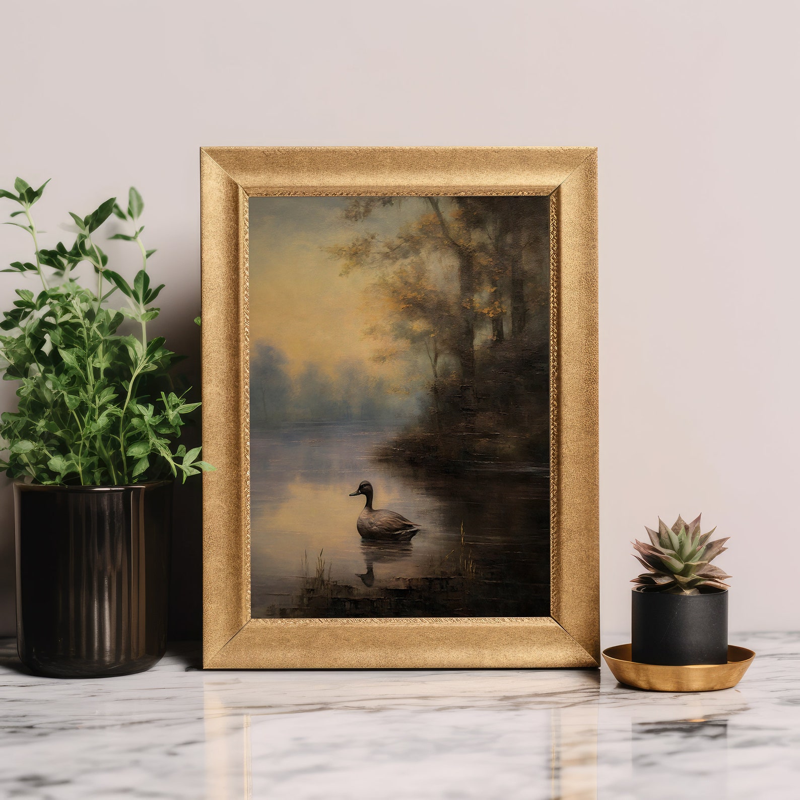 Duck Lake Trees Landscape | Moody Wall Art, Dark Nature Scenery ...