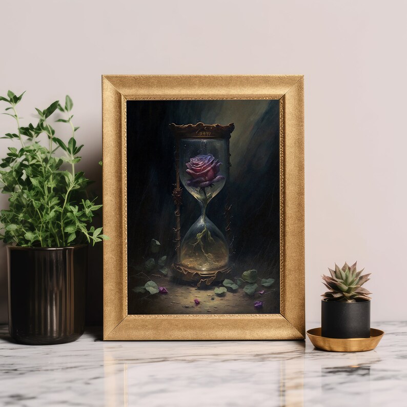 Rose In Hourglass Gothic Wall Art Goth Still Life Dark Etsy