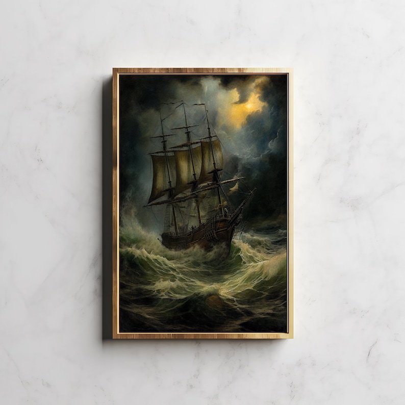 Stormy Sea Ship | Dark Academia Decor, Coastal & Ocean Aesthetic ...