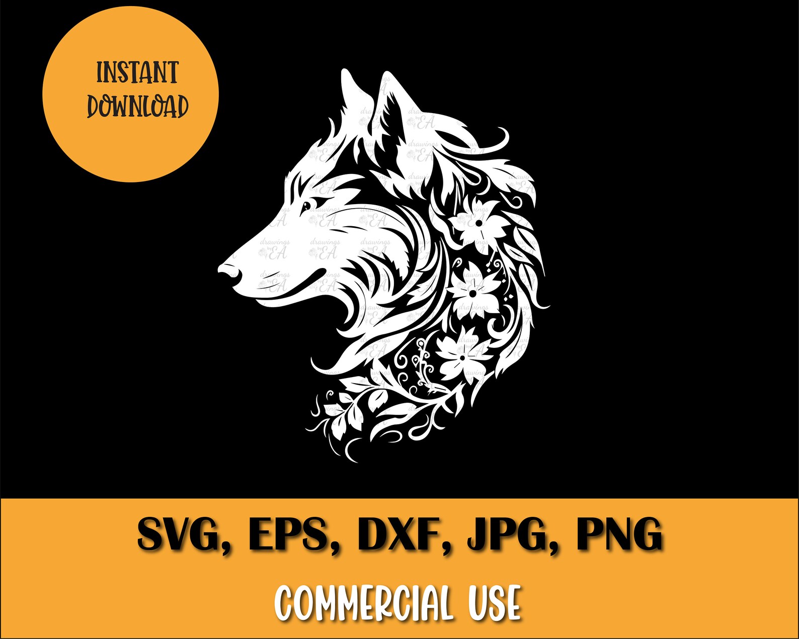 Wolf With Flowers SVG / Wolf Head for Cricut, Silhouette / Boho Svg ...