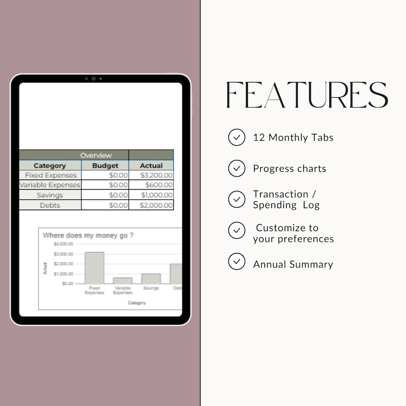 Budget Spreadsheet Template, Monthly Annual Overview, Paycheck Budget ...