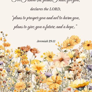 Jeremiah 29:11 Bible Verse Wall Art – Floral Scripture Print Christian ...