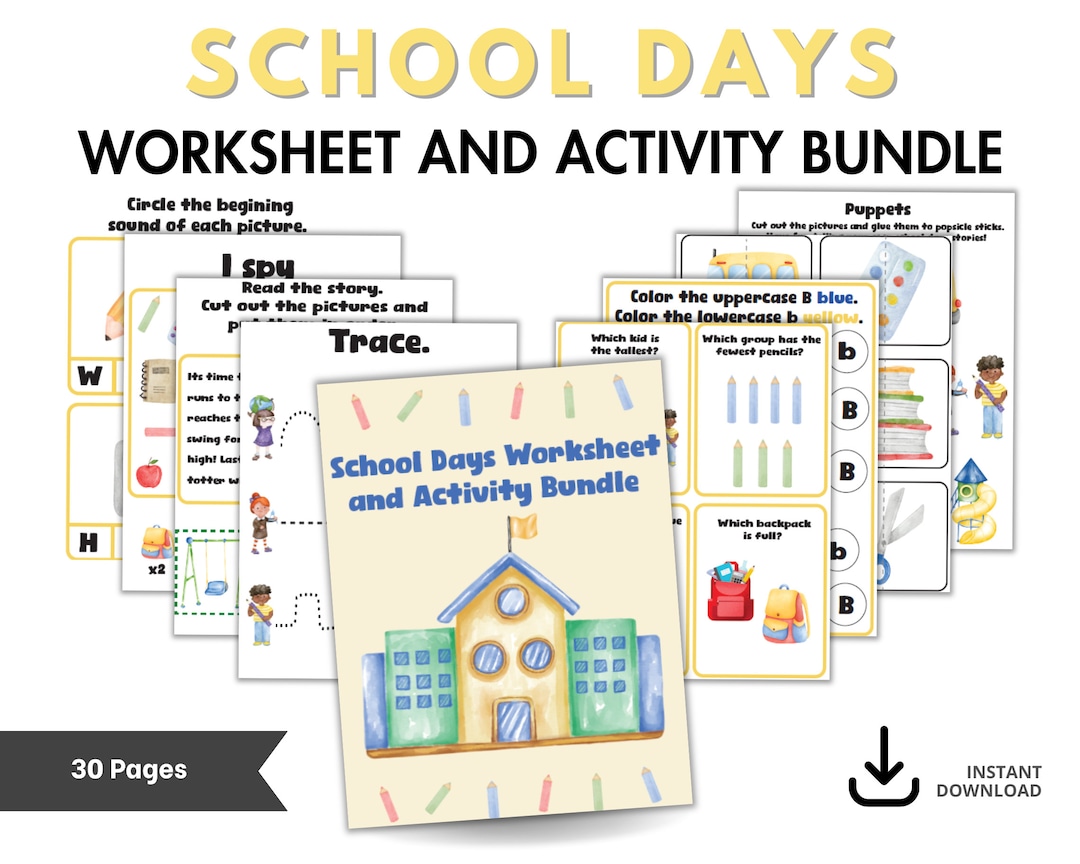 SCHOOL DAYS Worksheet and Activity Bundle for Toddlers Preschool ...