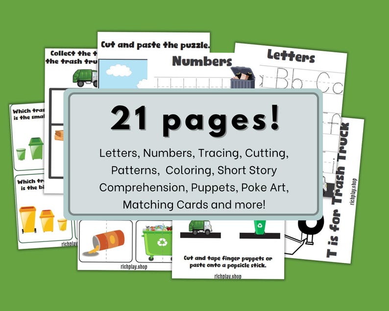 TRASH TRUCK Worksheet and Activity Bundle Toddlers Preschool Homeschool ...