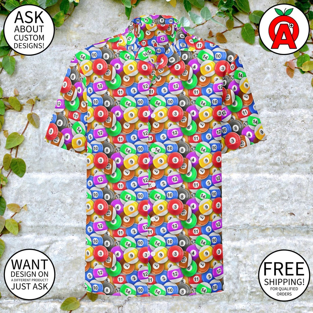 Billiard Ball Button-up Shirt Adult Unisex Gifts for Pool Players ...