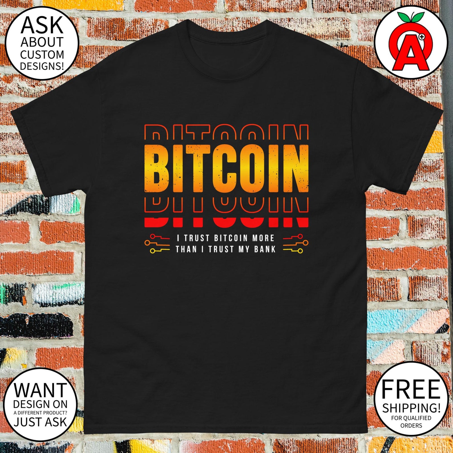 Bitcoin I Trust T-shirt With Bitcoin Logo - Adult Unisex Gifts for ...
