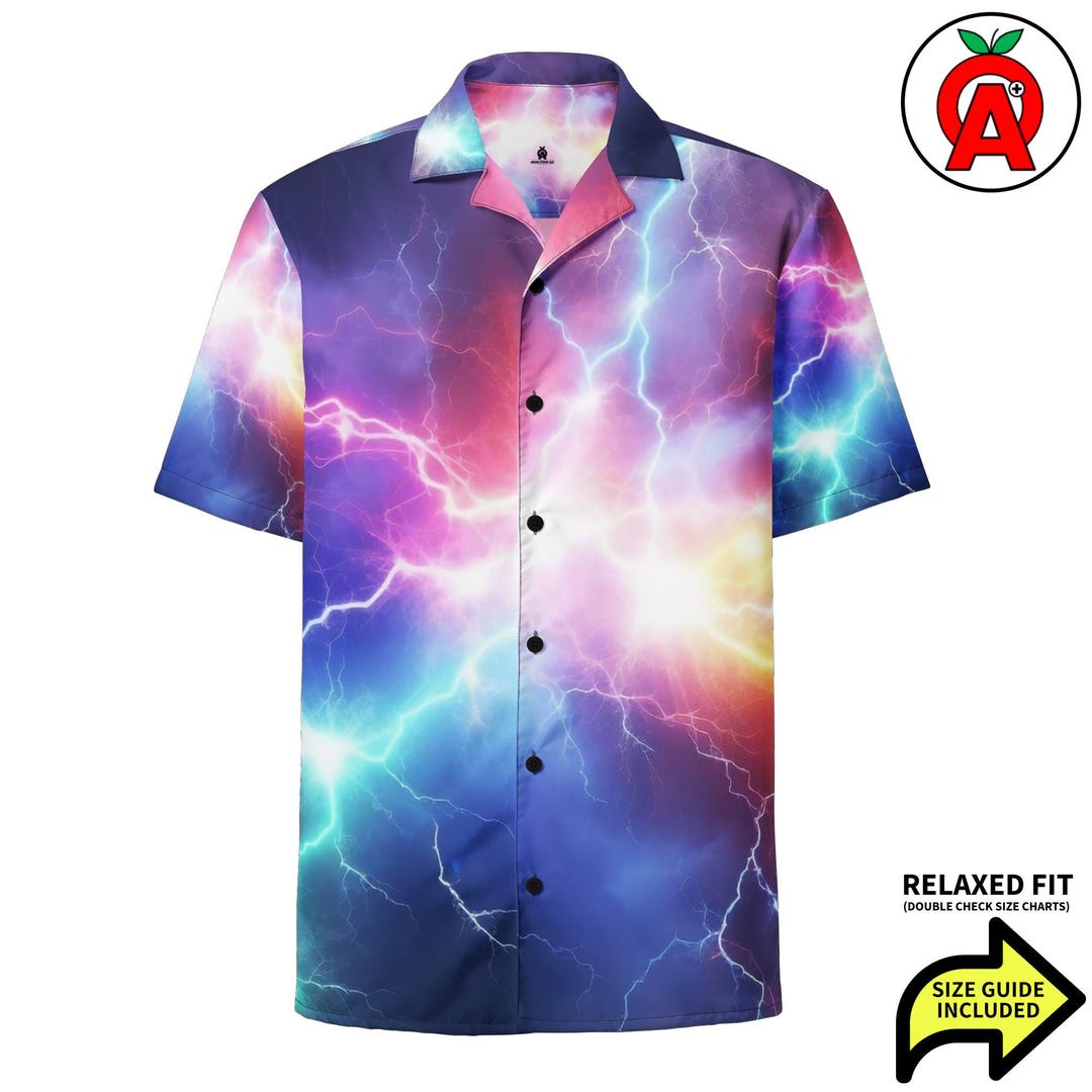 Electric Lightning Hawaiian Shirt, Thunder Button Down, Storm Aloha ...
