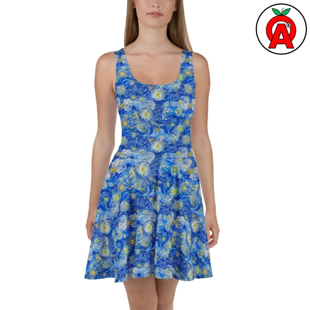Mesmerizing Starry Sky Swirl Pattern Skater Dress for Art-loving Women ...