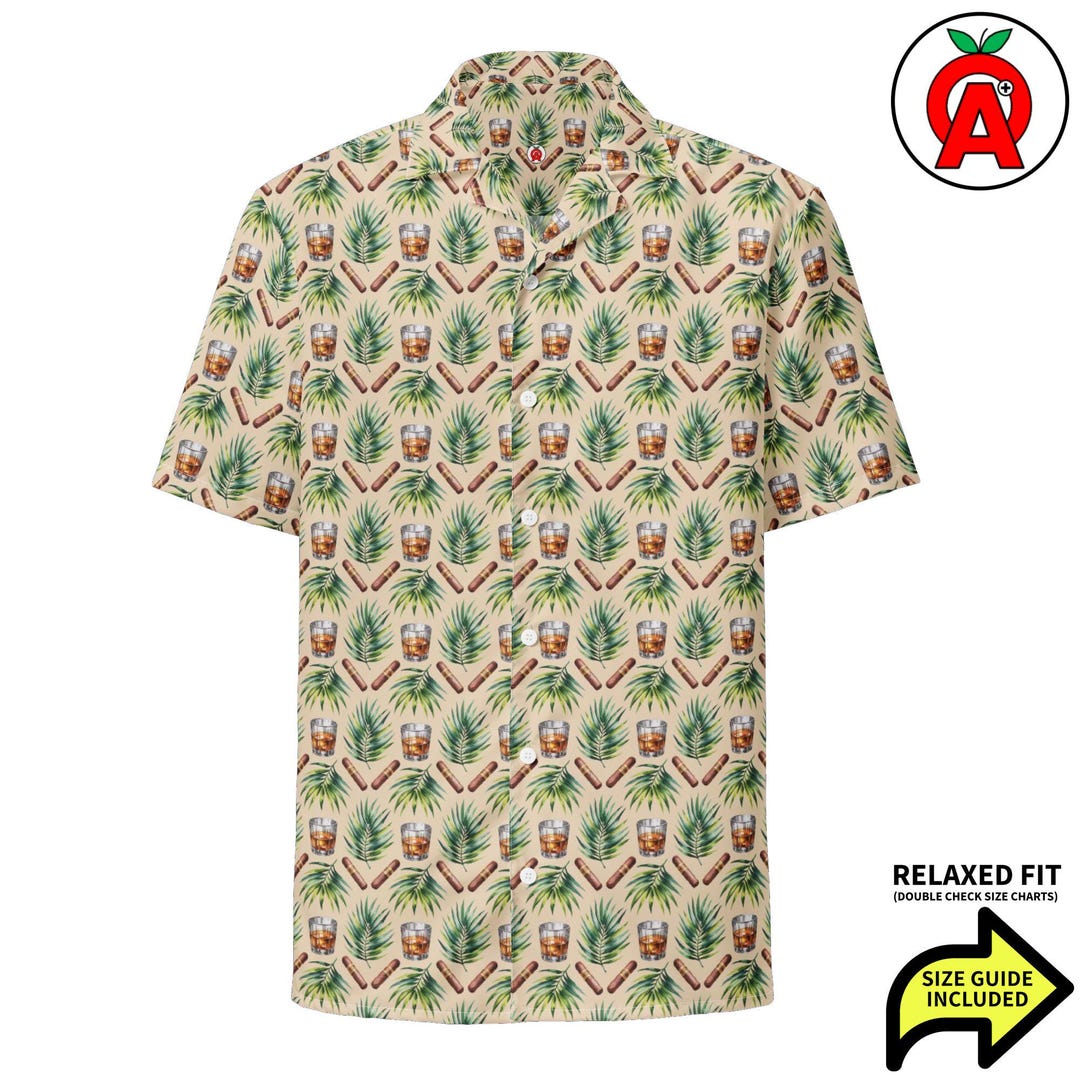 Whiskey Bourbon Cigar Pattern, Adult Unisex All-over Relaxed Fit Button ...