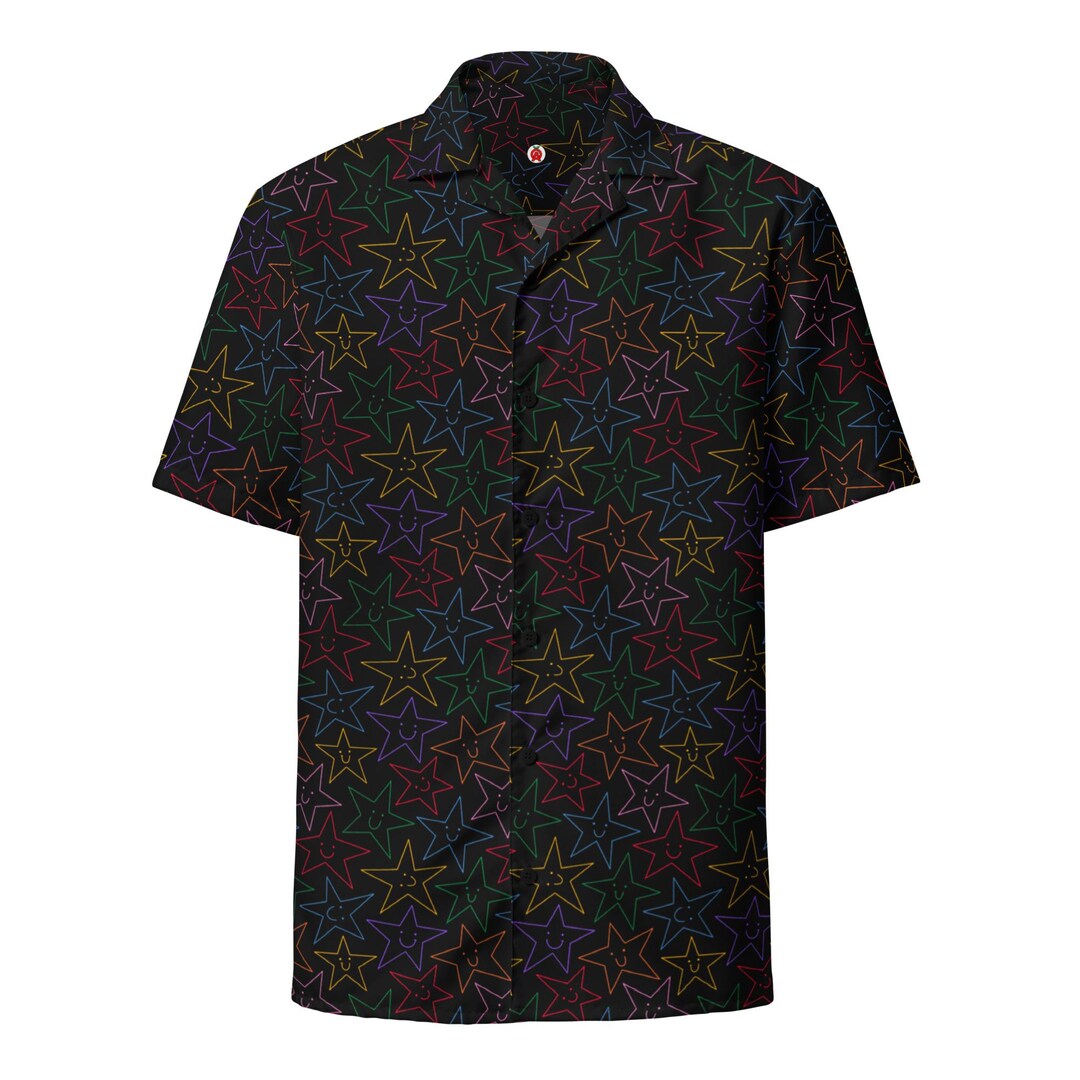 Happy Stars Hawaiian Shirt, Night Sky Short Sleeve Button Down, Starry ...