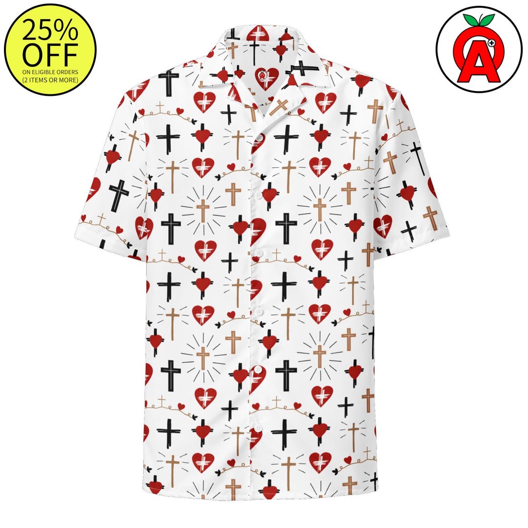 Christian Cross & Bible All-over Print Adult Unisex Button up Shirt ...