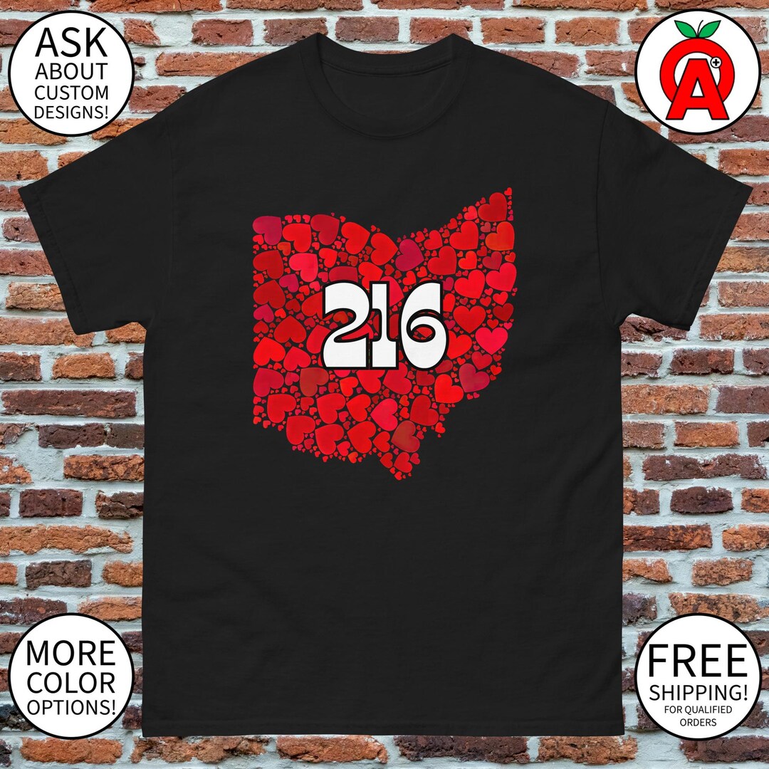 Cleveland Ohio 216 Area Code Love Red Hearts Map Unisex Shirt - Etsy