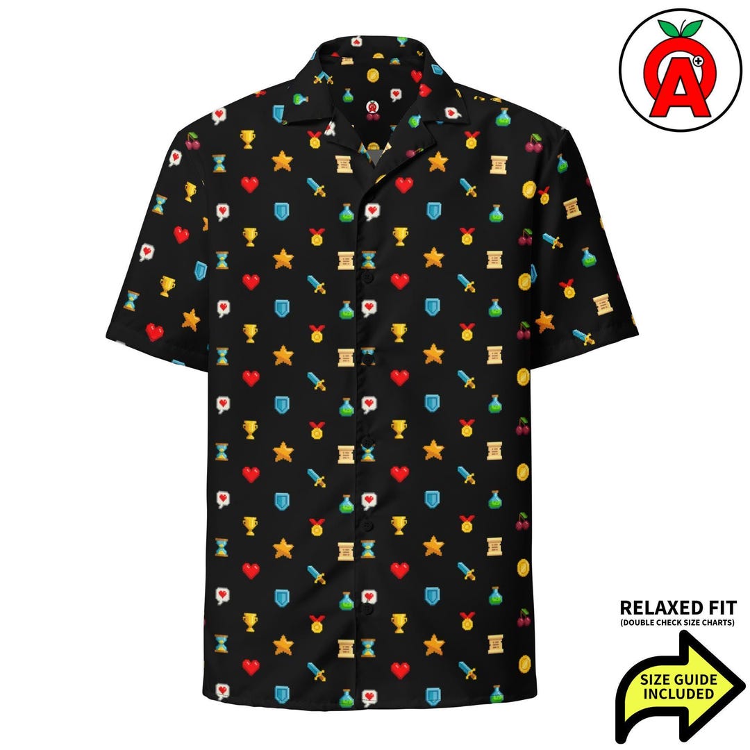 Retro Classic Video Game 8-bit Icons, Adult Unisex All-over Relaxed Fit ...