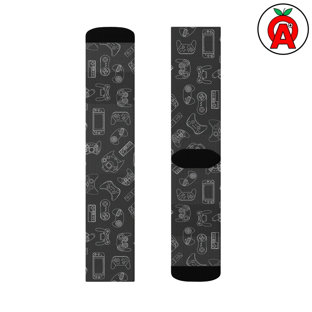 Vintage Video Game Controllers, Adult Unisex All-over Crew Socks, Retro ...